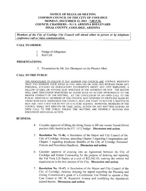 Pledge of Allegiance position fully funded in the ... - Coolidge, Arizona