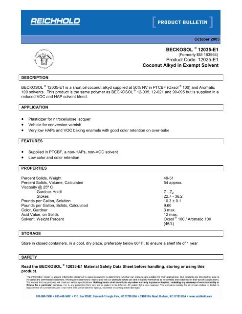 Beckosol 12035-E1 Product Bulletin - Reichhold