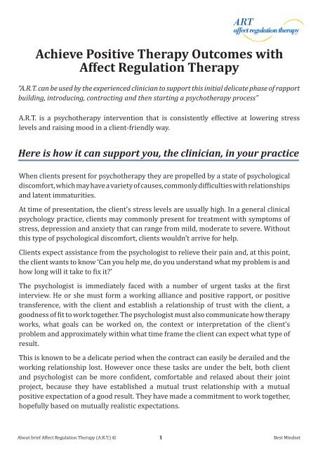 Achieve Positive Therapy Outcomes with Affect Regulation Therapy