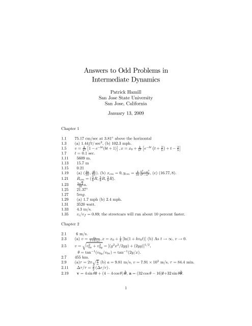 Answers to Odd - Professor Patrick Hamill - San Jose State University