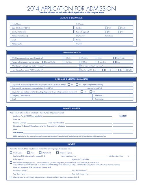 Application Form - TALK International School of Languages