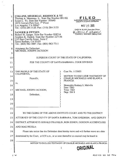 Motion to Exclude Testimony of Charlie Michaels and Blanca Francia