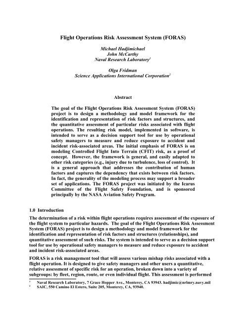 Flight Operations Risk Assessment System (FORAS) - CiteSeerX