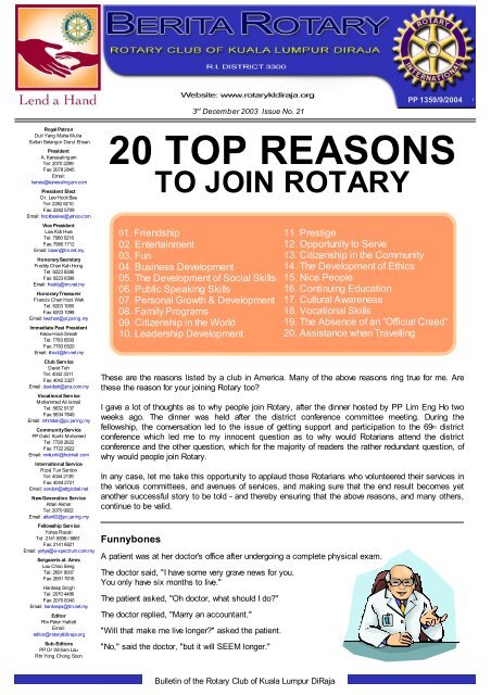 20 top reasons to join rotary - Rotary Club of Kuala Lumpur DiRaja