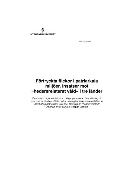 hedersrelaterat våld« i tre länder hedersrelaterat våld« i tre länder