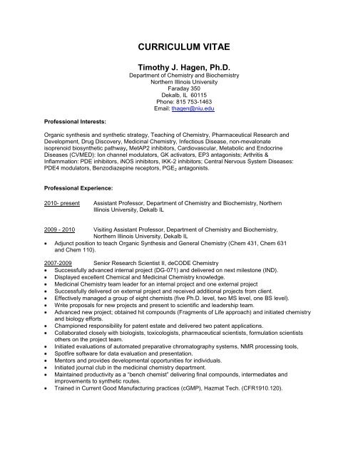 curriculum vitae - Department of Chemistry & Biochemistry ...