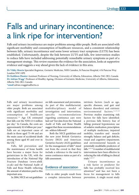 Falls and urinary incontinence: a link ripe for ... - Geriatric Medicine