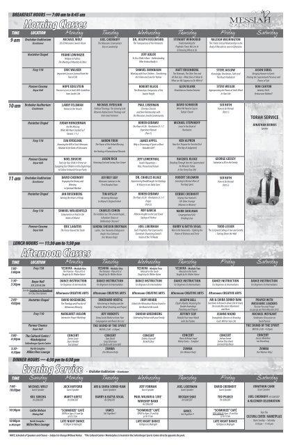 Afternoon Classes Morning Classes