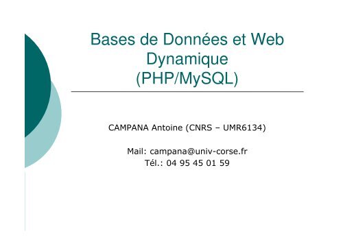 Bases de DonnÃ©es et Web Dynamique (PHP/MySQL)