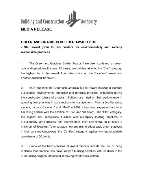 Green and Gracious Builder Award 2010 - Building & Construction ...