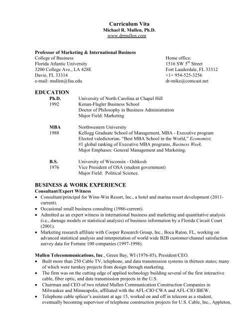 Curriculum Vita - Dr. Michael R. Mullen