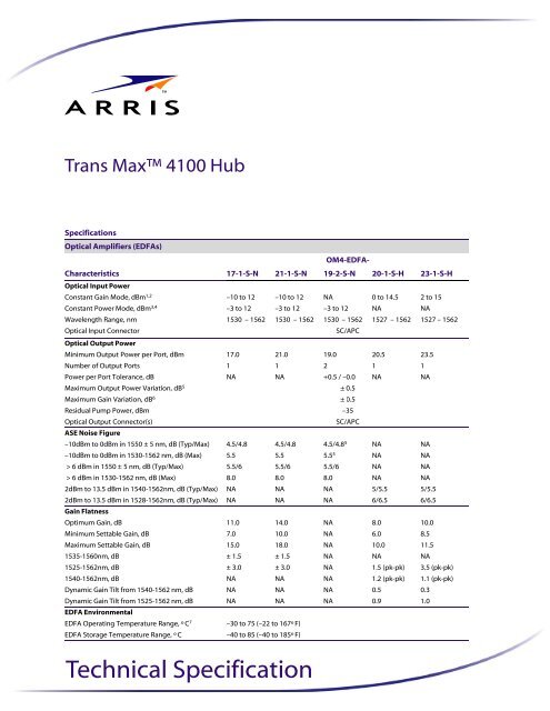 Trans Max 4100 Hub Technical Specifications - Arris