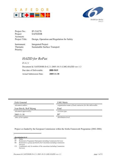 HAZID for RoPax - SAFEDOR