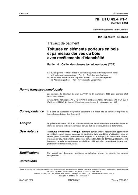 NF DTU 43.4 P1 1 Toitures en Ã©lÃ©ments porteurs en bois et ...