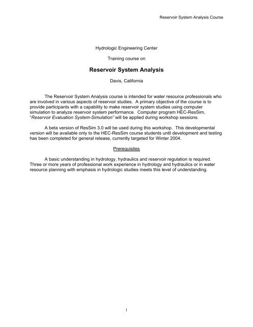 Reservoir System Analysis - Hydrologic Engineering Center