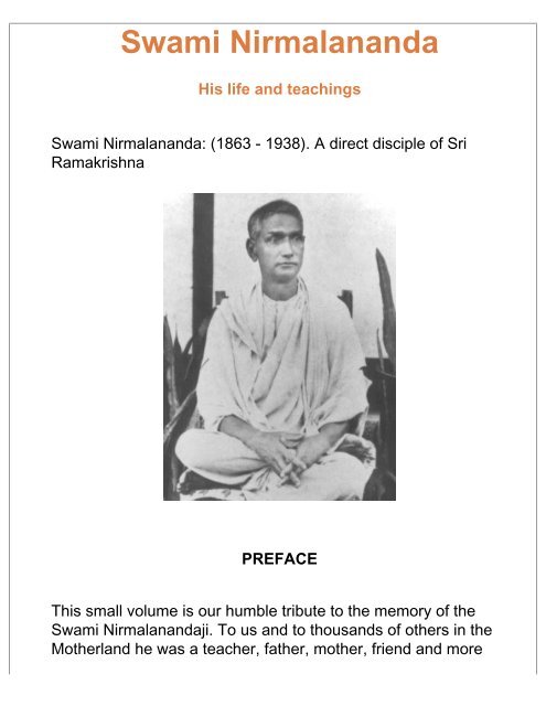 Swami Nirmalananda - His life and teachings - Swami Vivekananda