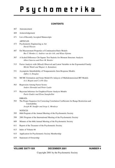 December 2001 - Psychometrika