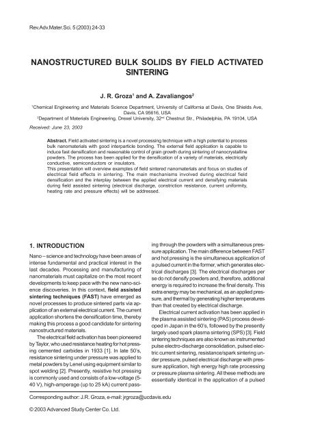 nanostructured bulk solids by field activated sintering - Institute of ...