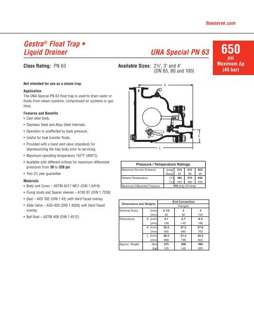 GestraÂ® Float Trap â ¢ Liquid Drainer UNA Special PN 63