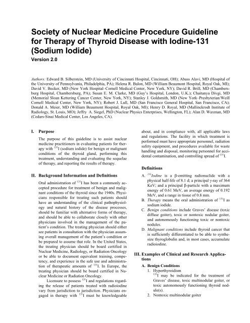 Procedure Guideline for Therapy of Thyroid Disease with Iodine-131
