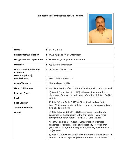Dr P.C. Rath, Senior Scientist - Central Rice Research Institute