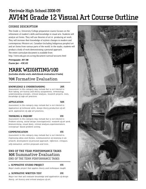 AVI4M Grade 12 Visual Art Course Outline - MHSVisualArt