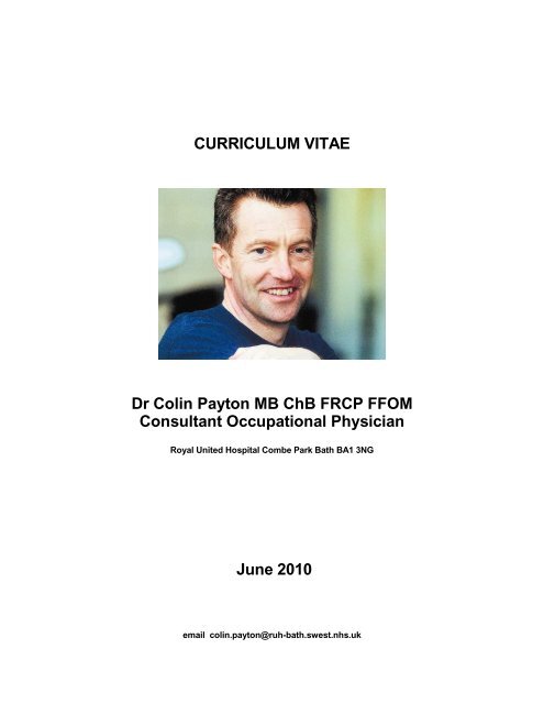 CURRICULUM VITAE Dr Colin Payton MB ChB FRCP FFOM ...