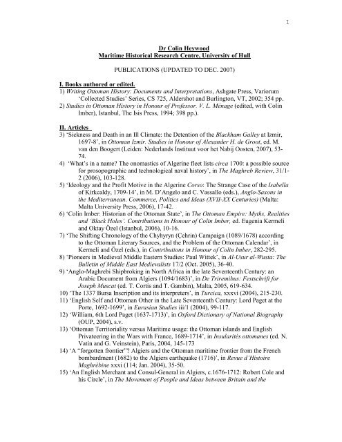 1 Dr Colin Heywood Maritime Historical ... - University of Hull