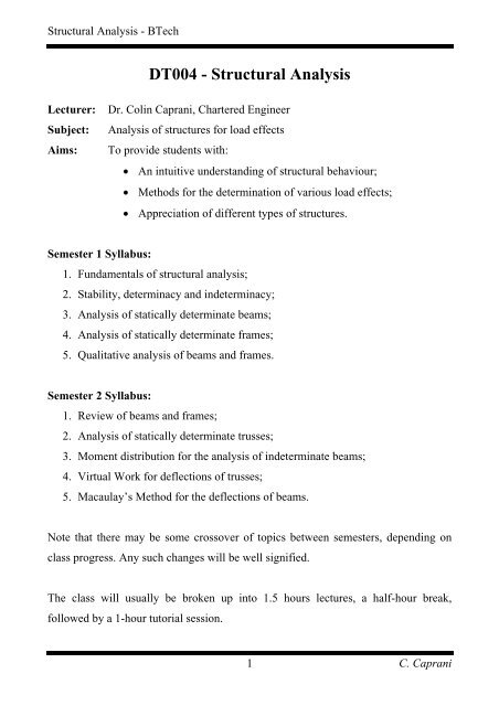 DT004 - Structural Analysis - colincaprani.com