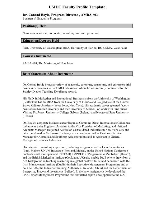 UMUC Faculty Profile Template