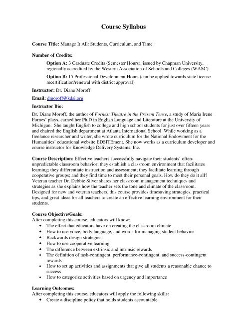 Course Syllabus - Knowledge Delivery Systems