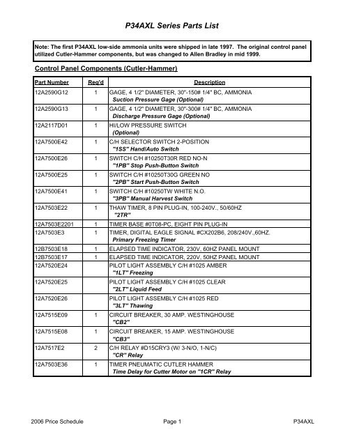 P34AXL Series Parts List - Vogt Tube Ice