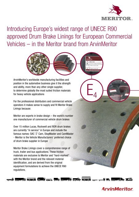 Meritor Brake Linings with UNECE R90 Approval