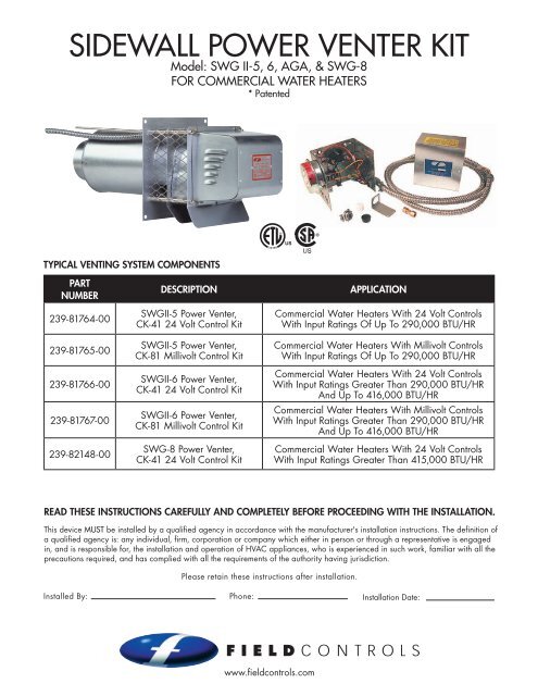 SIDEWALL POWER VENTER KIT - Field Controls
