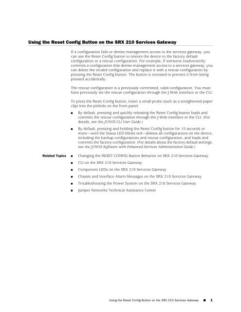 Using The Reset Config Button On The Srx 210 Juniper Networks