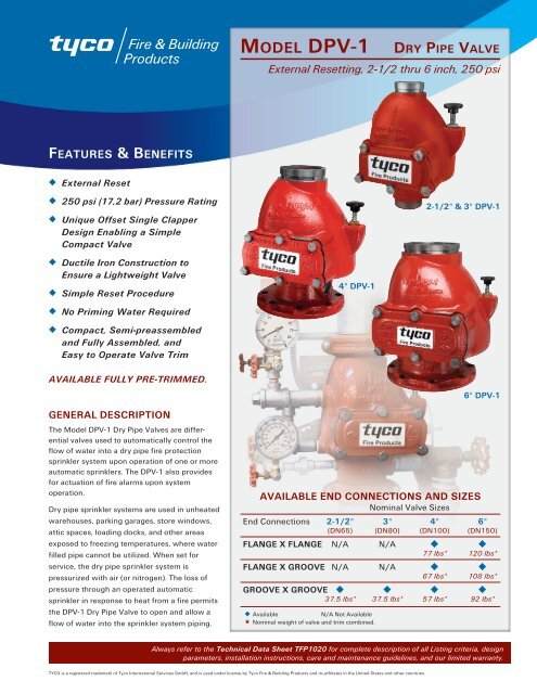 MODEL DPV-1 DRY PIPE V A LVE - Tyco Fire Products
