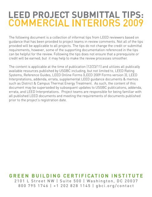 LEED CI 2009 - Green Building Certification Institute