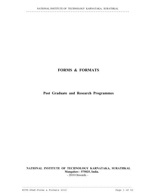 FORMS & FORMATS Post Graduate and Research Programmes