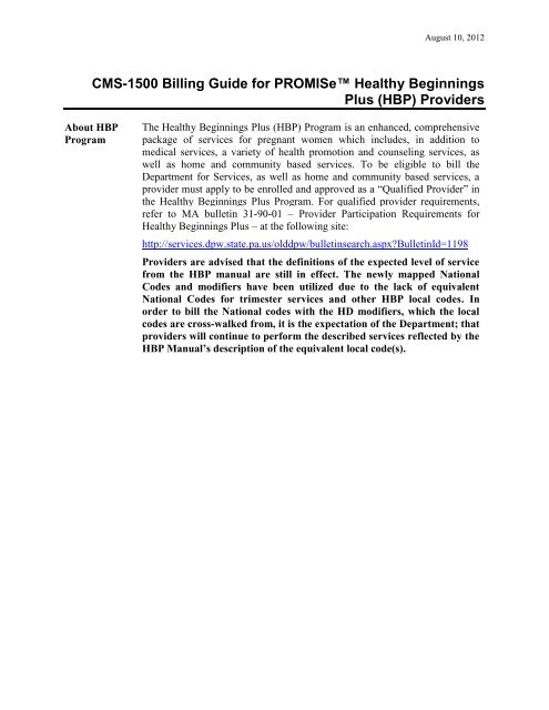CMS-1500 Billing Guide for PROMISe™ Healthy Beginnings Plus ...