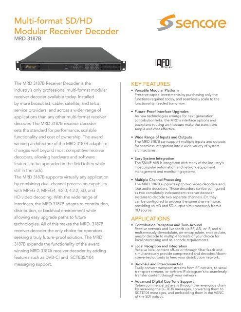 Multi-format SD/HD Modular Receiver Decoder - Sencore
