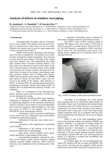 Analysis of defects in stainless steel piping