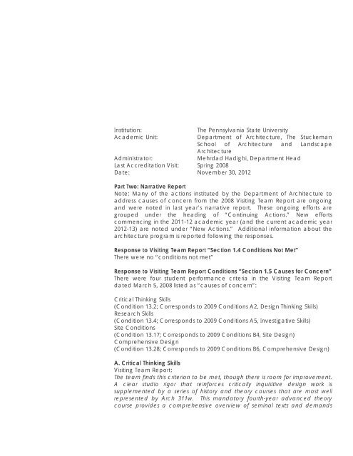 Narrative Report - Stuckeman School