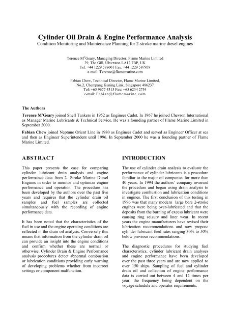 Cylinder Oil Drain & Engine Performance Analysis - Flame Marine