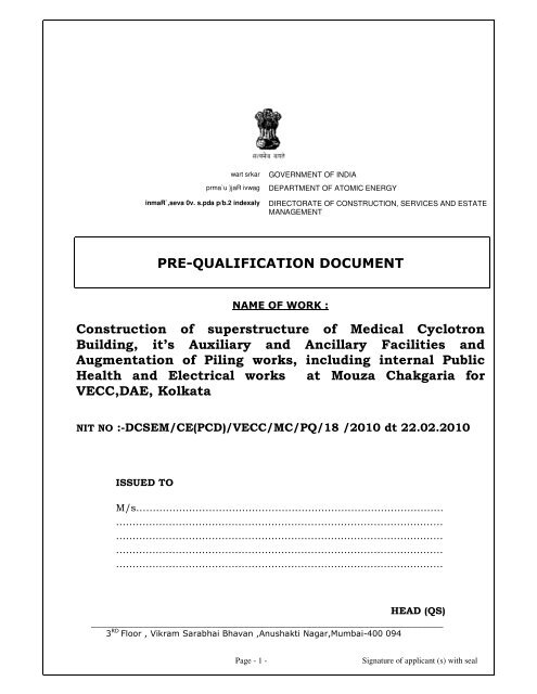 PRE-QUALIFICATION DOCUMENT Construction of ... - dcsem
