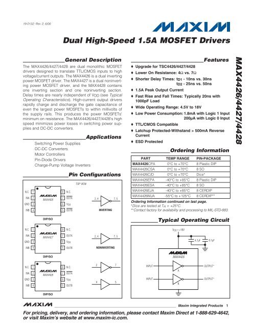 the max4426/4427/4428 are dual monolithic mosfet ... - Futurlec
