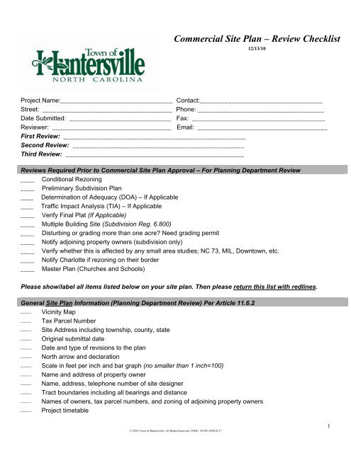 Commercial Site Plan – Review Checklist - Town of Huntersville