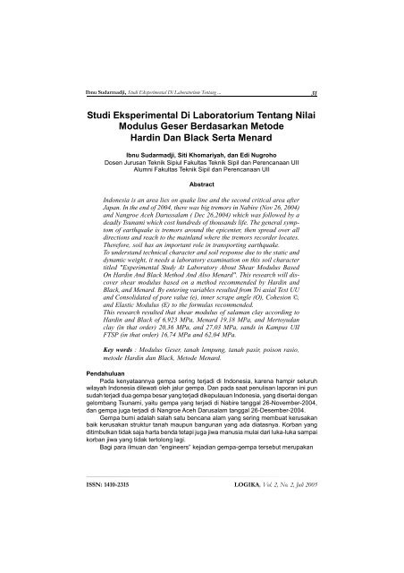 Studi Eksperimental Di Laboratorium Tentang Nilai Modulus Geser ...