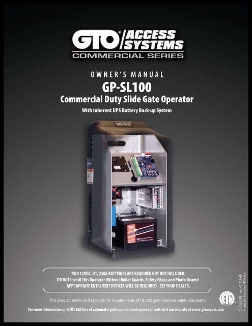 GTO/PRO GP-SL100 - Gate Openers | Access Controls