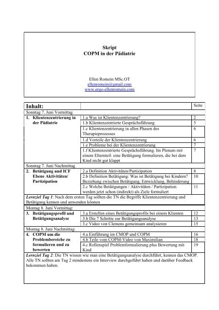Inhalt EinfÃ¼hrungs- und Vertiefungsmodul COPM - Ergotherapie E ...