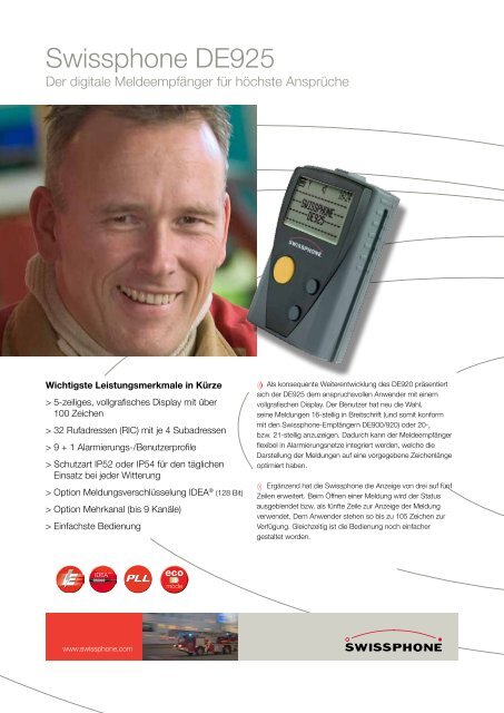 Datenblatt Pager Swissphone DE925 - Pagernetz